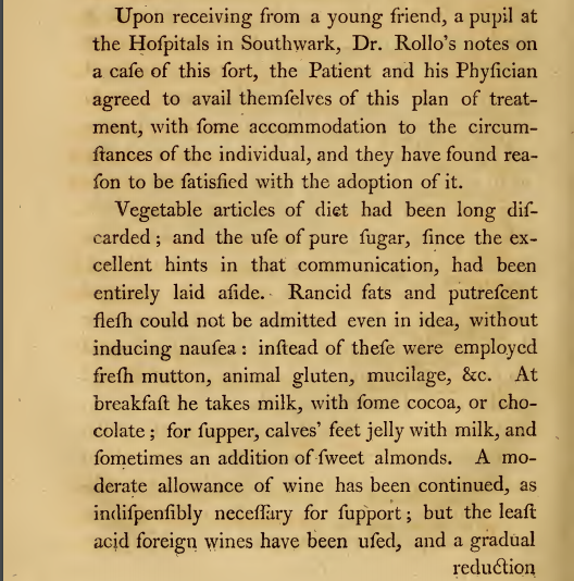A nameless physician takes Rollo's advice to use the meat diet and cuts ...