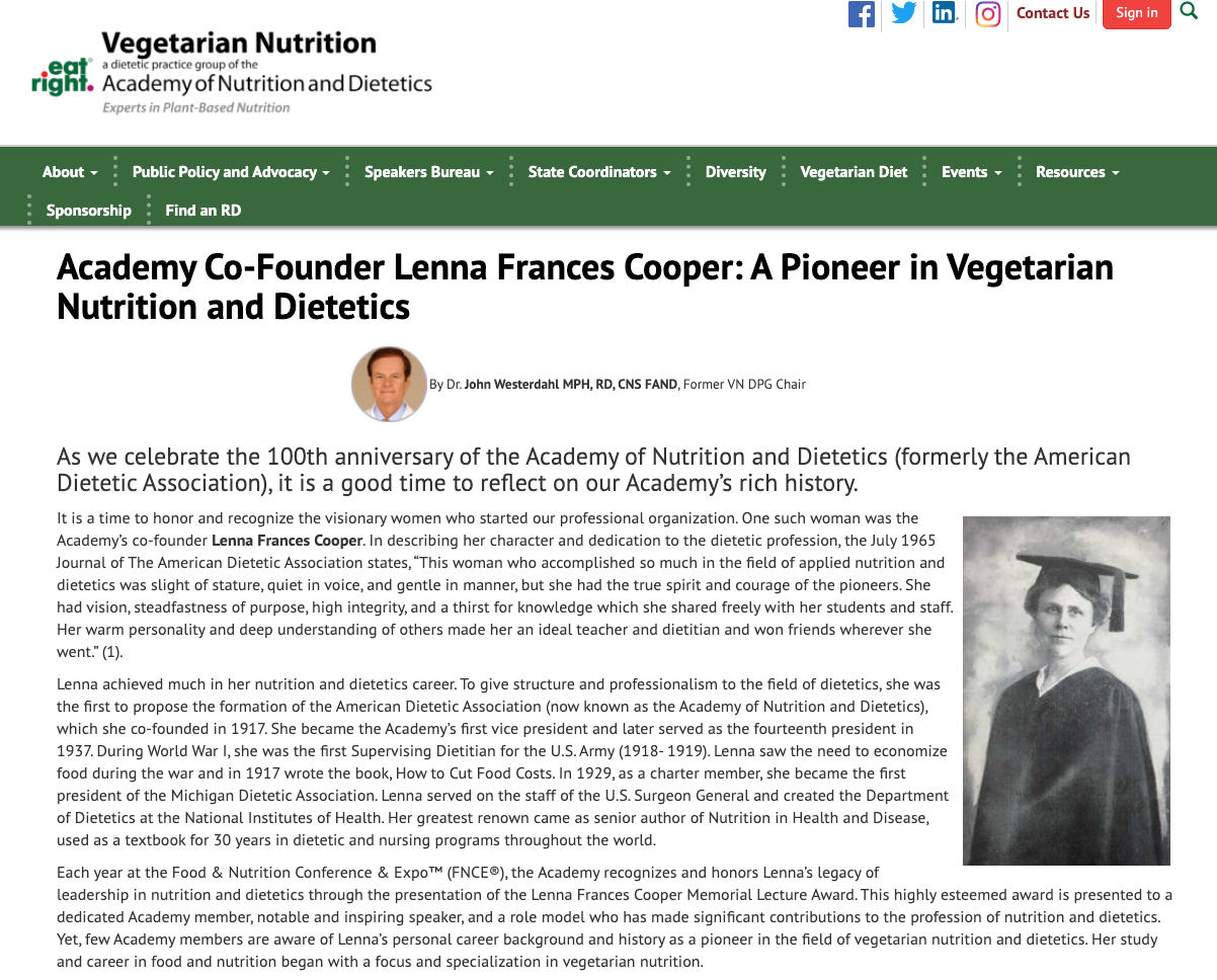 The American Dietetic Association was co-founded by Lenna Frances ...
