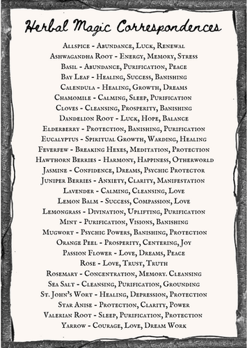 Herbal Correspondence List | A Little Off Balance