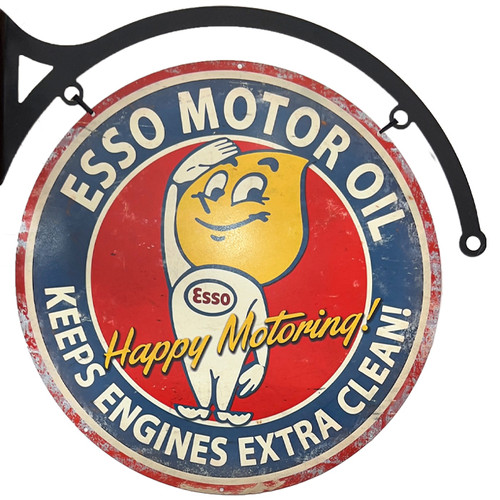 Esso Motor Oil. Double sided Hanging American steel circular metal sign ...