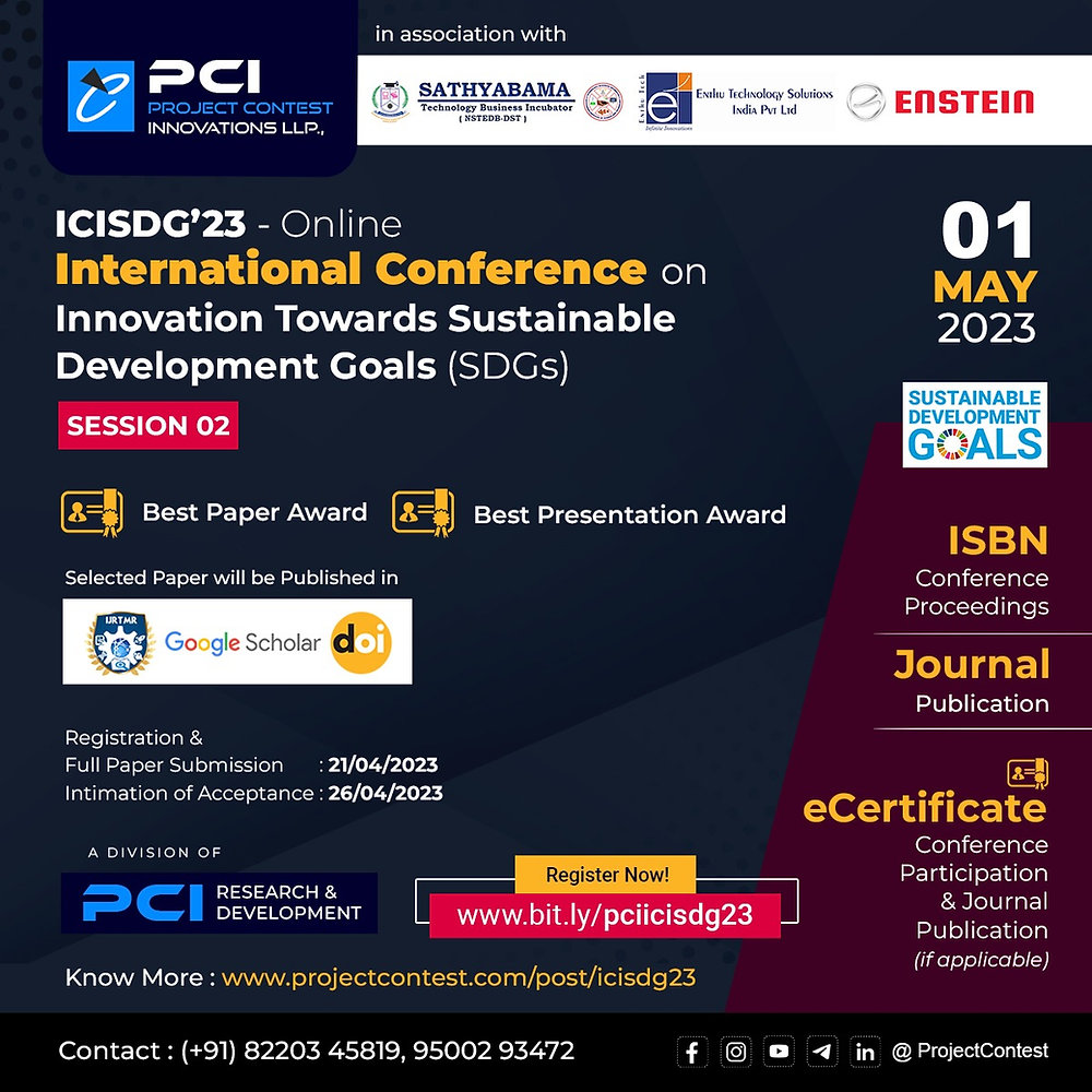Call for Abstract-ICISDG'23: International Conference on Innovation Towards SDGs (Online)-Session 2
