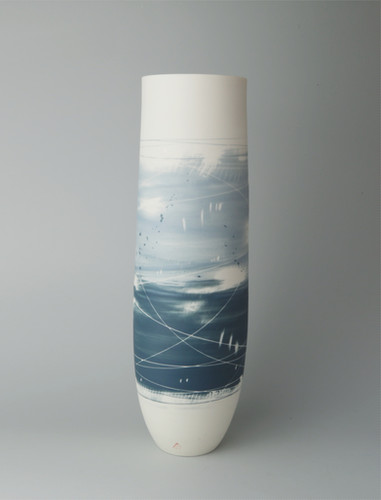 Tall narrow base vase. Two blues | Ali Tomlin Ceramics