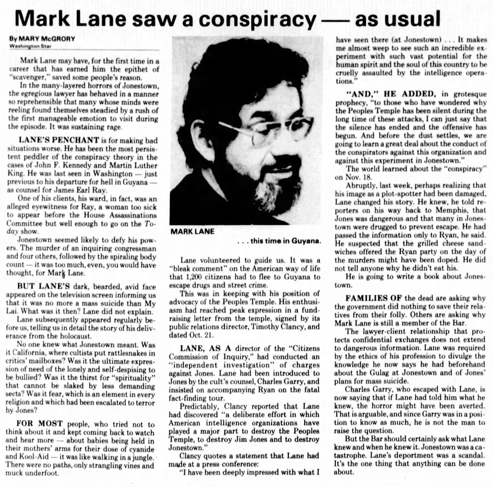 Mark Lane saw a conspiracy - as usual