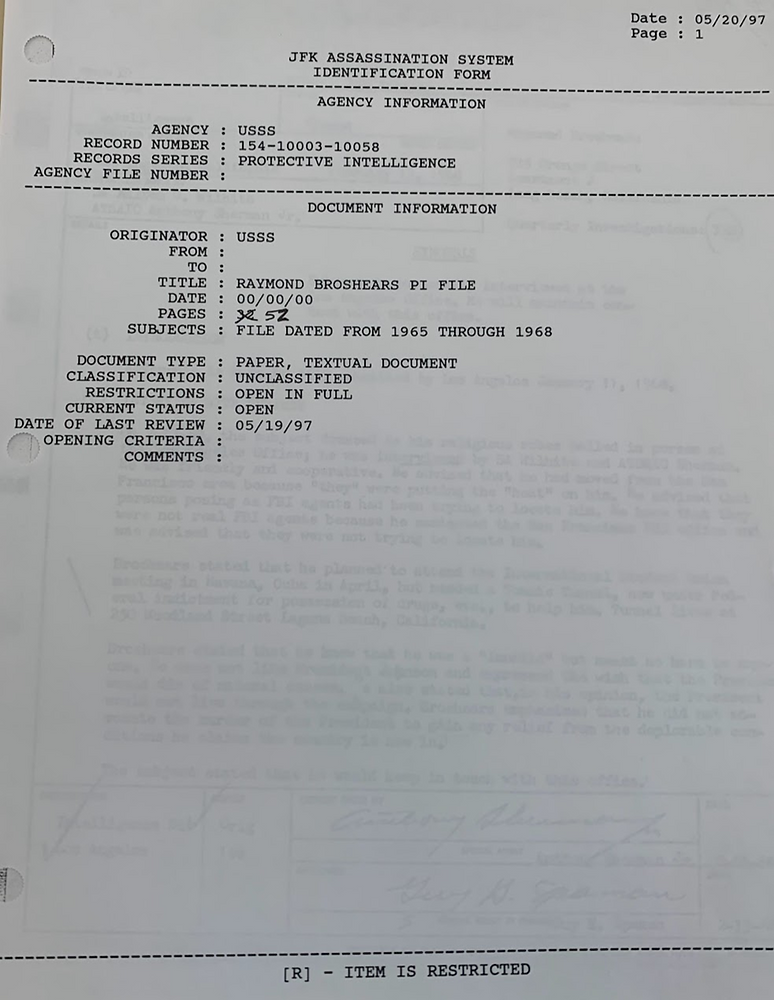 Raymond Broshears' Secret Service File