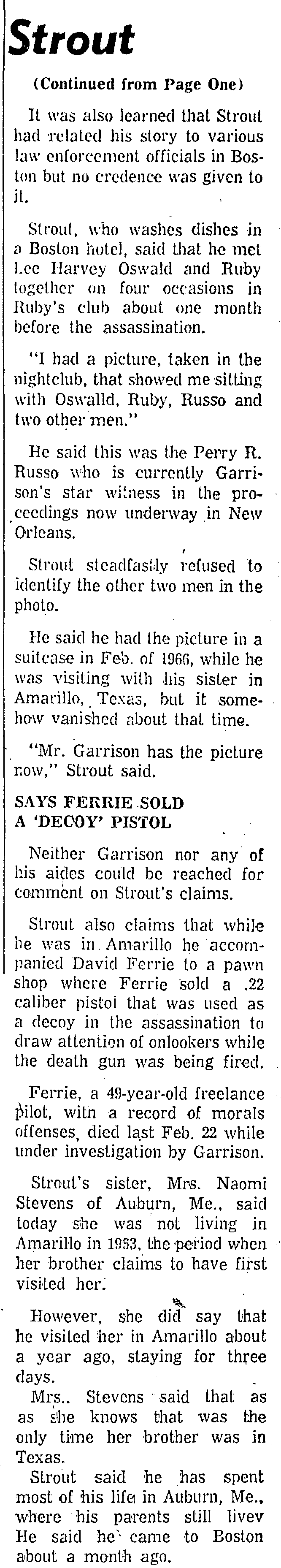 Arthur Strout could have been another Perry Russo...