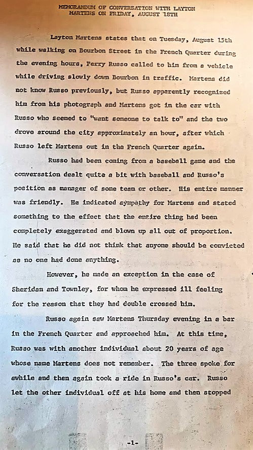 Perry Russo Talks to Layton Martens