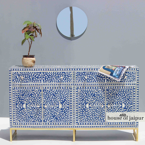 Navy Blue Bone Inlay Buffet | House of Jaipur IN