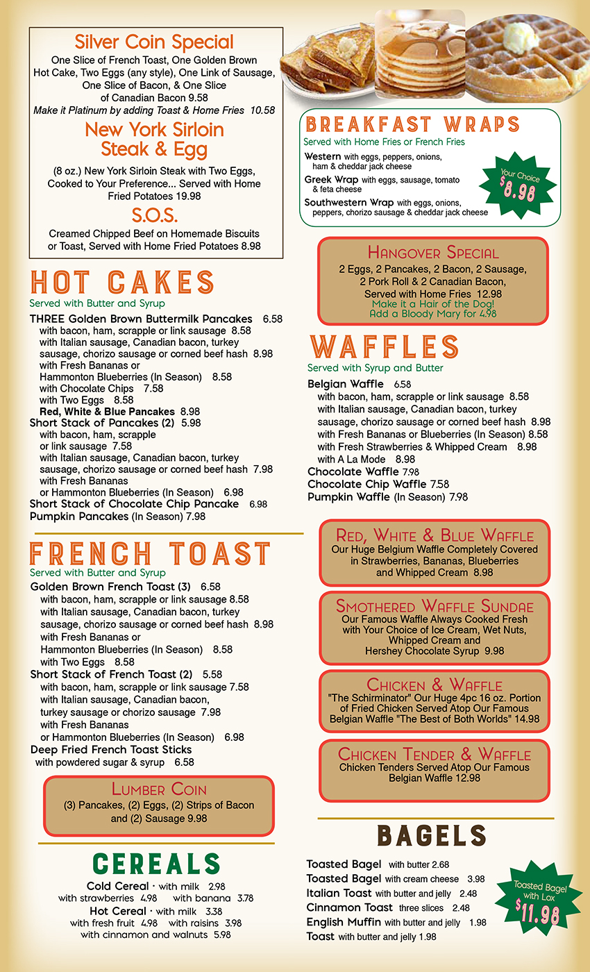 Silver Coin Diner Menus