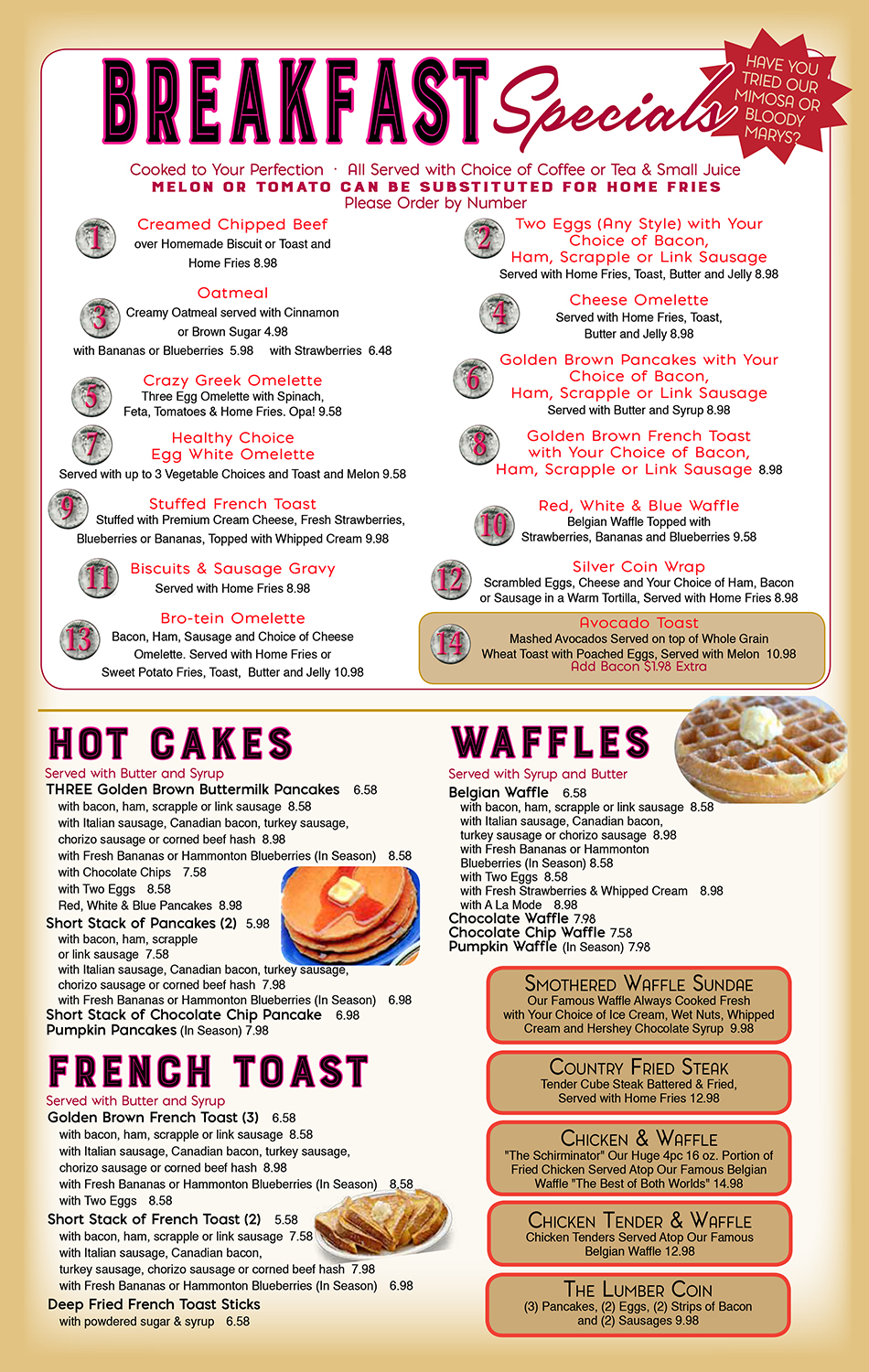 Silver Coin Diner Menus