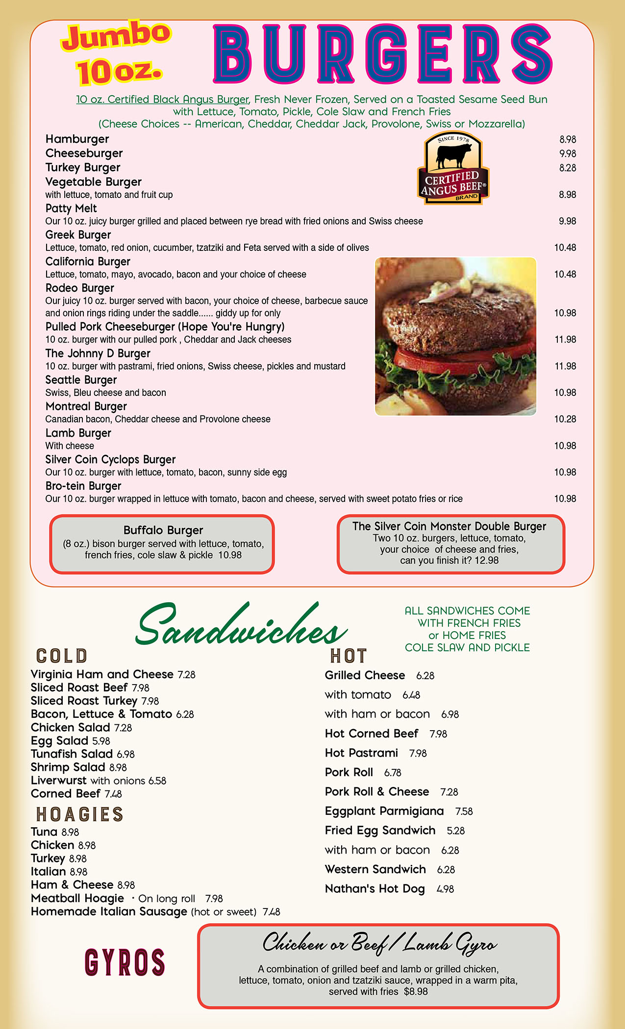 Silver Coin Diner Menus