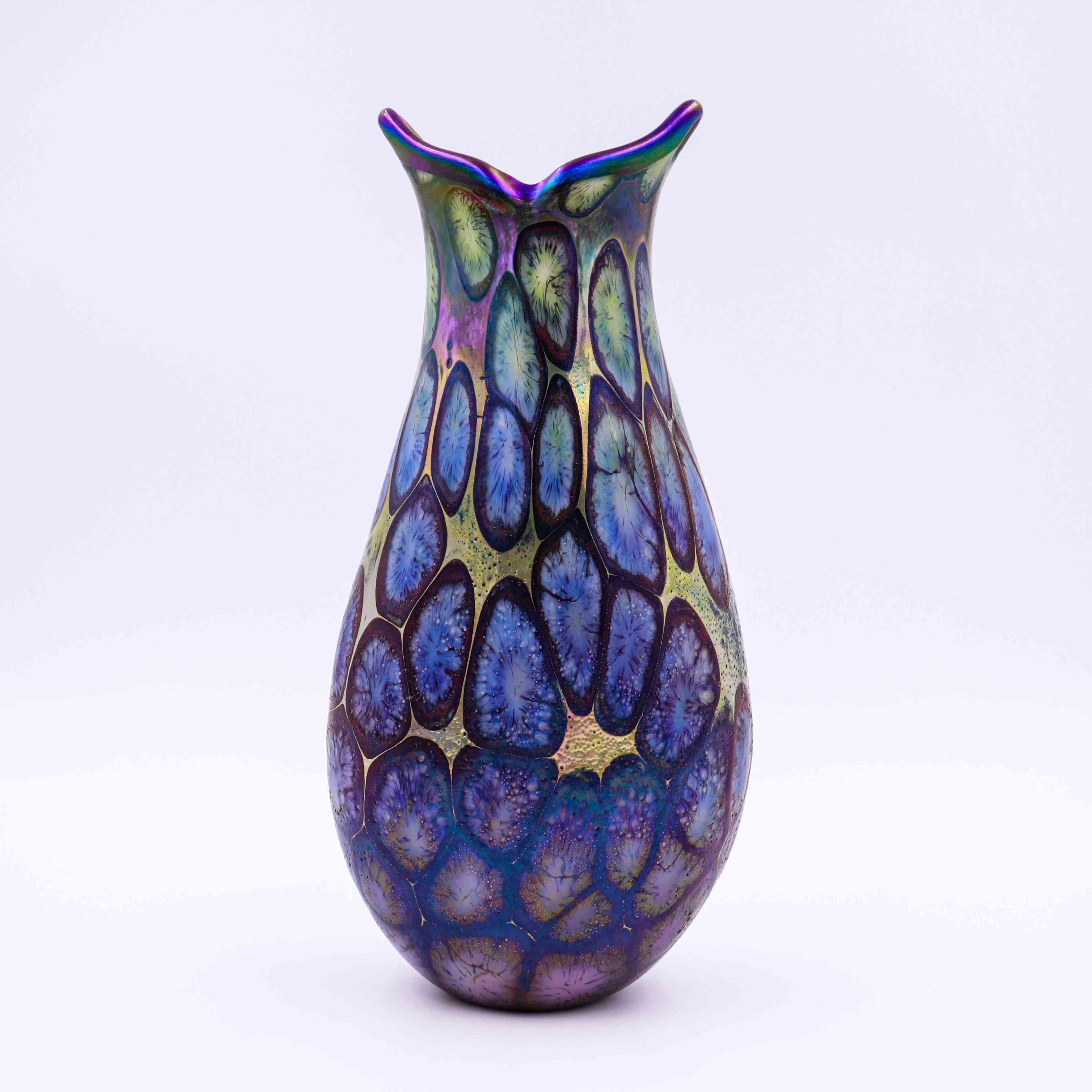 Silver-Webbed Indigo to Iris Green & Optic Orchid Interior Glass Vase ...