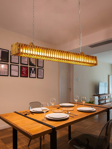 Interior decor wooden square frame hanging LED tube light | Maso Lighting