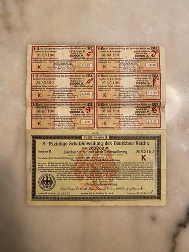 German Government Treasury Bond, 200,000 Mark, Series e, Letter K, 1923 ...