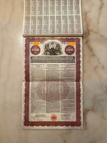 German Government International 5½% Loan, $1,000, 1930 Gold Bond, with ...