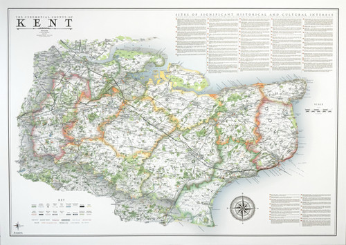 Kent map - districts - autumnal | TheCartographicArts | Kent Wall Map