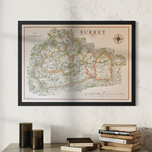 Surrey Map Print - districts | The Cartographic Arts | Surrey Wall Map