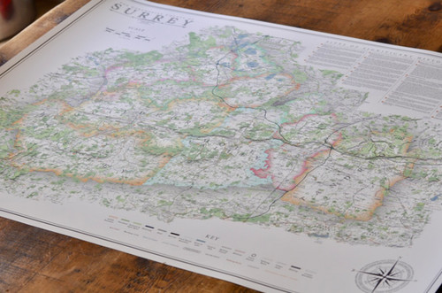 Surrey County Map Print - with districts | TheCartographicArts