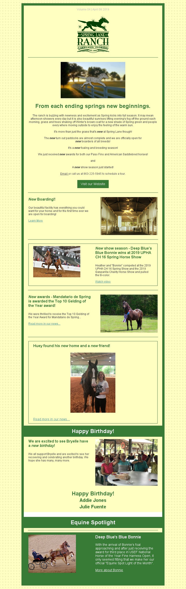 Newsletters | Spring Lane Ranch | United States