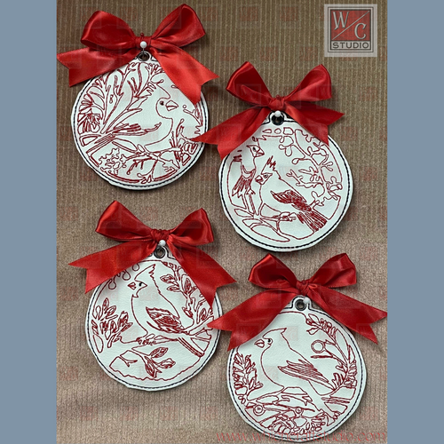 Digital Cardinal Red Line Orn Set. of 4 Digital File | Which Craft Studio