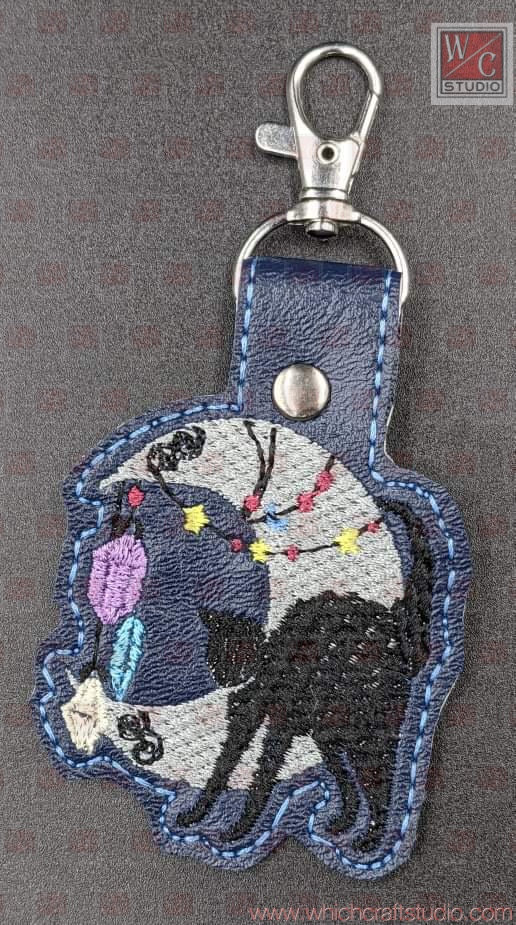Digital Cat moon crystals Fob Digital Embroidery