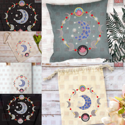 Digital Moon phases moon star Set of 4 Digital Embroidery | Which Craft ...