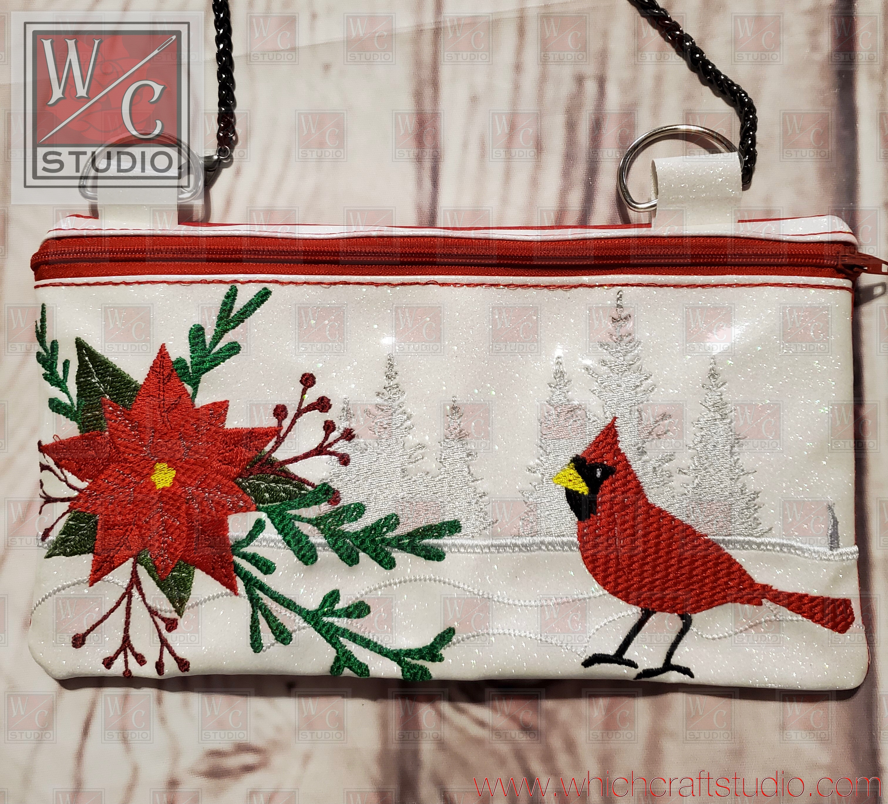 Digital Cardinal with Poinsettia 8x12 bag Embroidery Designs
