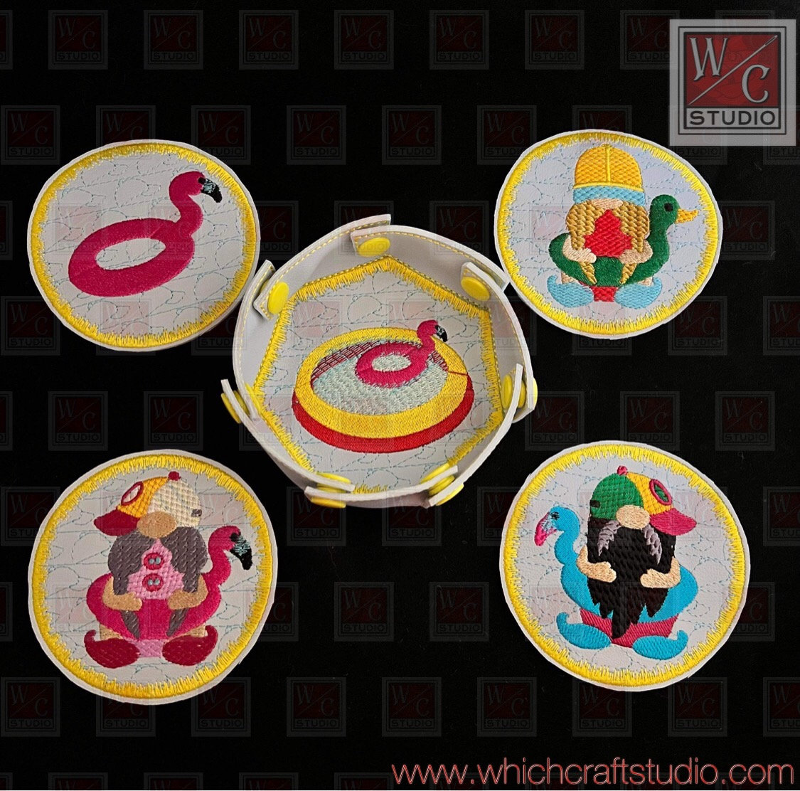Digital Swimming Pool Gnomes Coaster Set Digital Files
