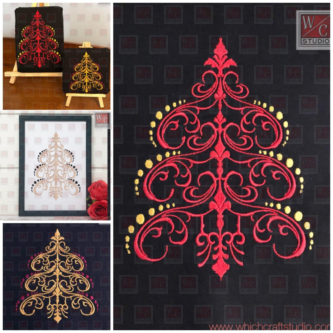 Digital Damask Christmas Tree Standalone Standalone of 4 Digital Embroid