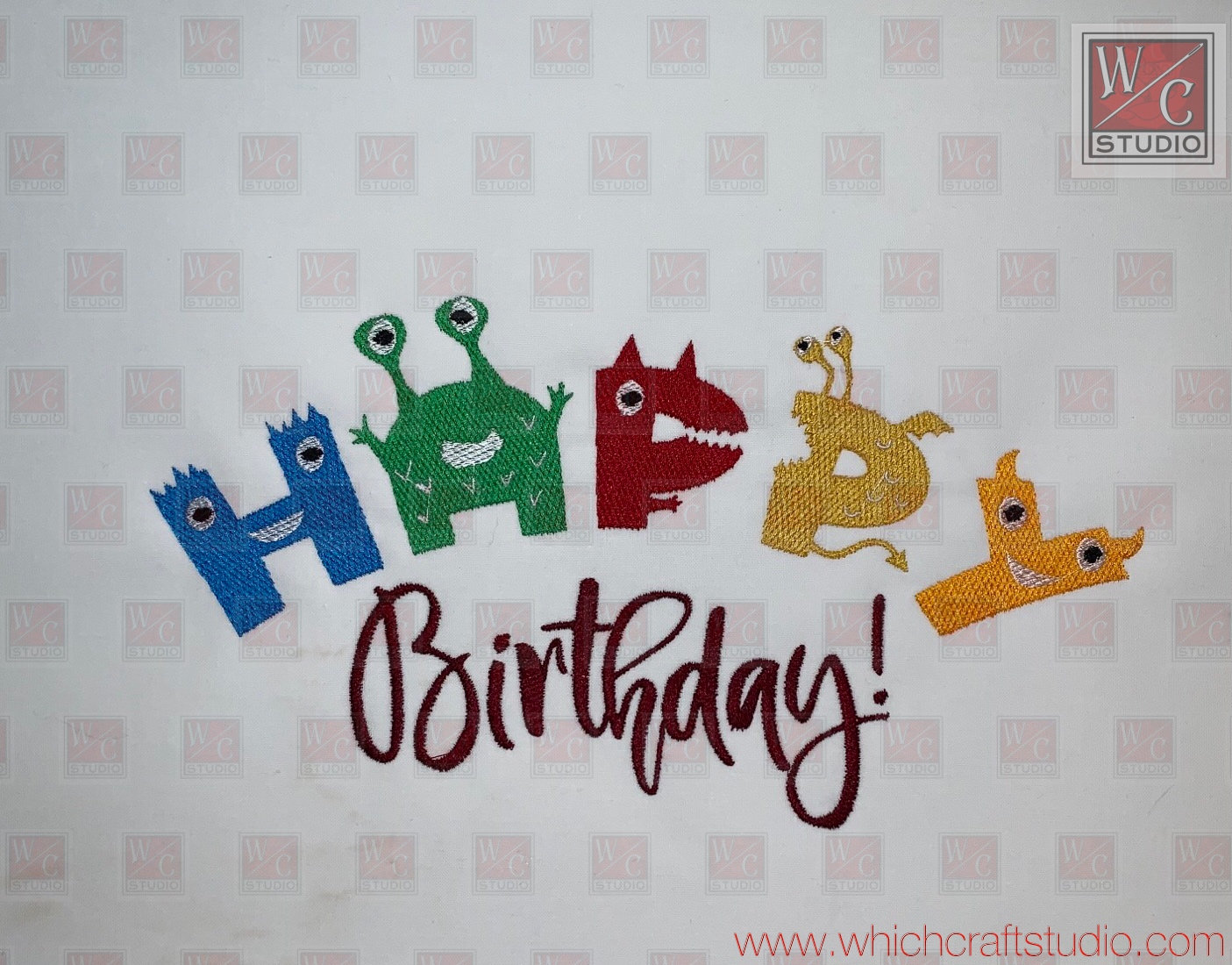 Digital Happy Birthday Monsters 6X10 SA Embroidery Design Files