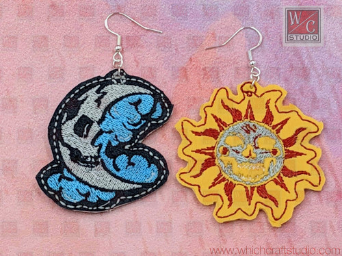 Digital Sun and Moon skull earrings. Digital Files | Which Craft Studio