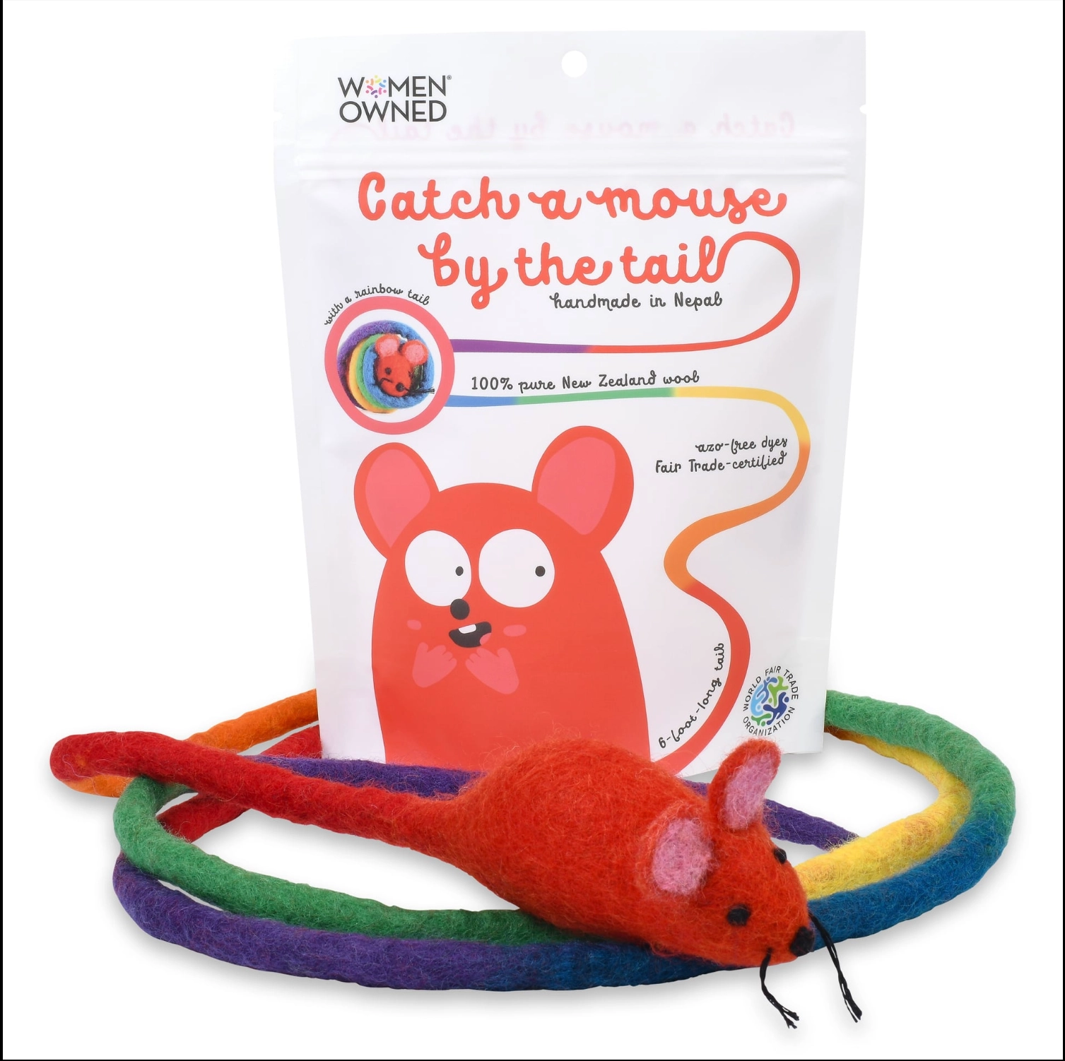Long Tail Wool Mouse Cat Toy (Rainbow - Unicorn) | Kittyglitz