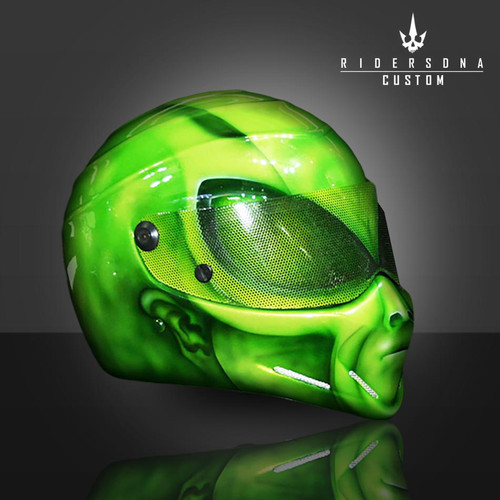 ALIEN THE GREEN SPACE INVADER FULL FACE CRASH AIRBRUSH HELMET | 一進工房