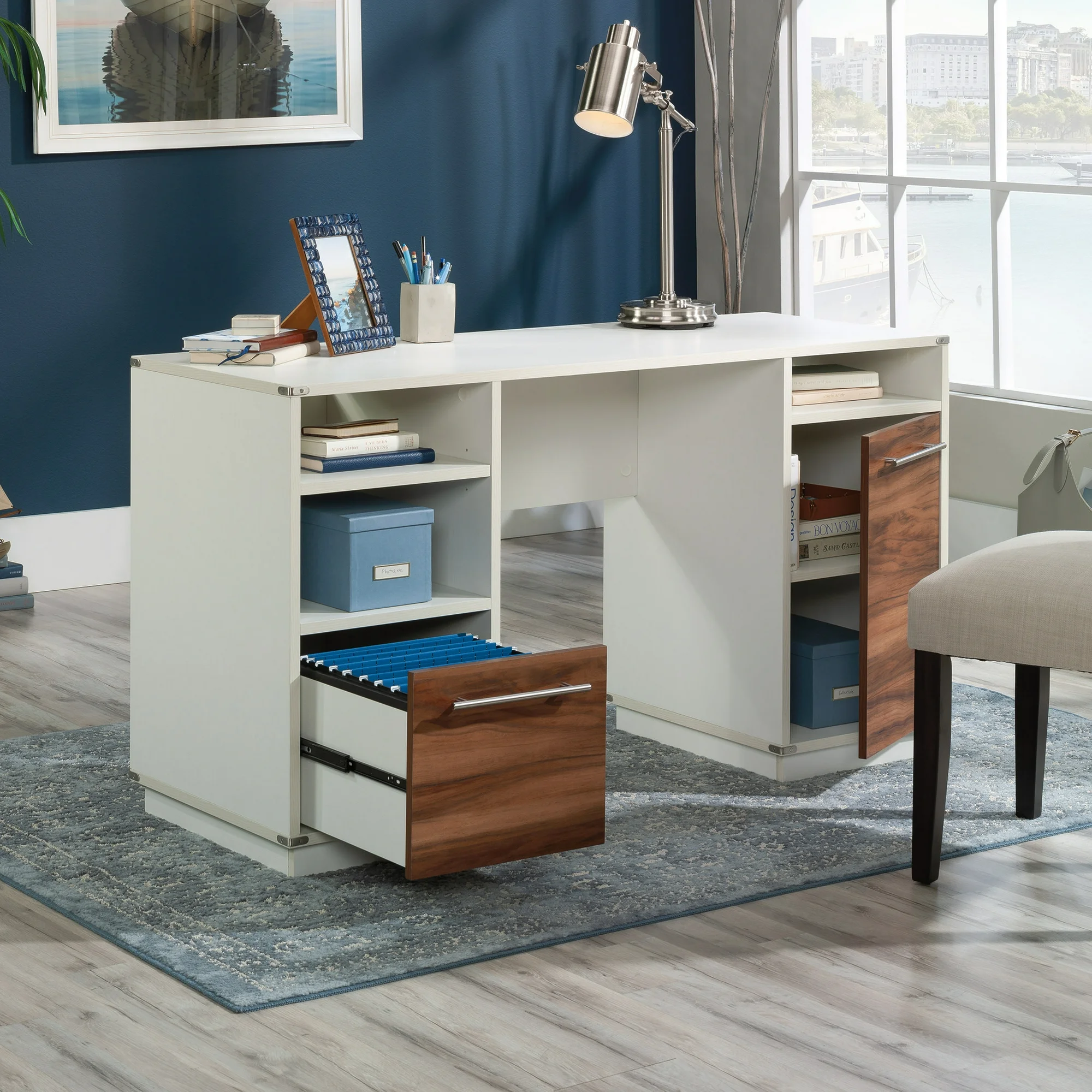 Sauder Vista Key Double Ped Desk, Blaze Acacia Finish | COS Ltd.