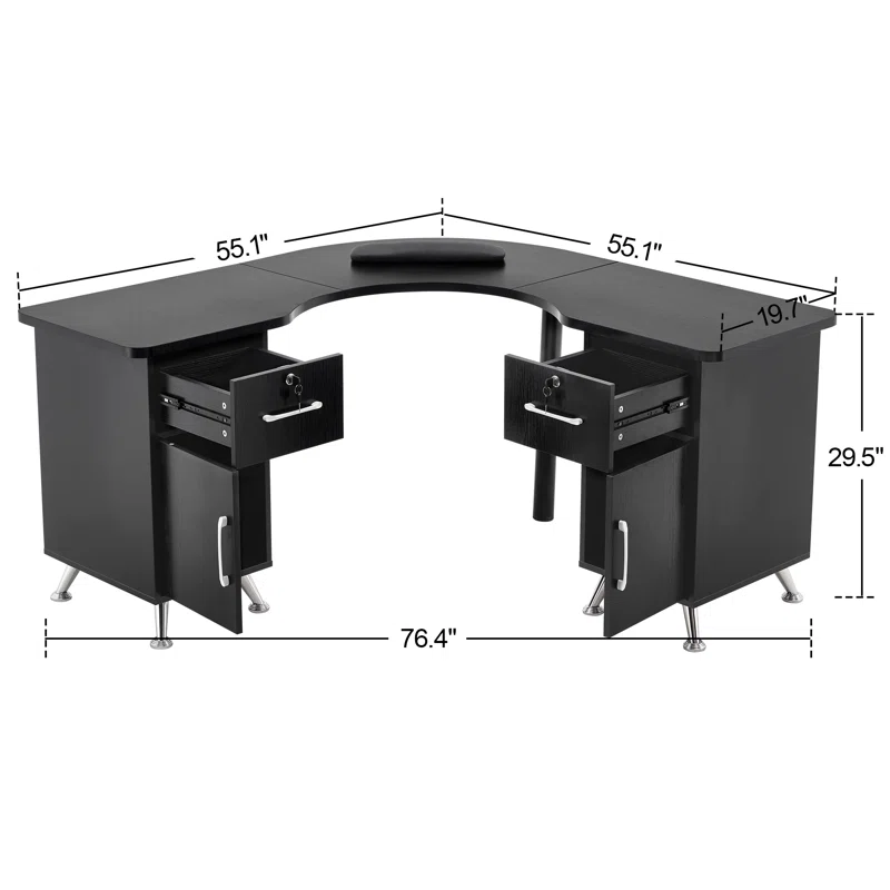 Hoyett L-Shape Corner Desk with Drawer and Cabinet , Black | COS Ltd.