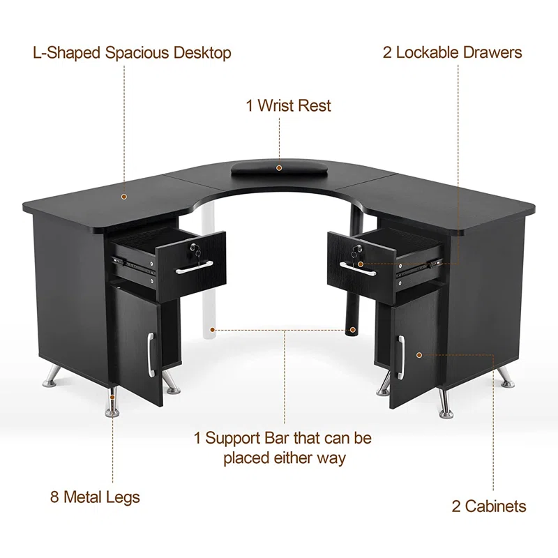 Hoyett L-Shape Corner Desk with Drawer and Cabinet , Black | COS Ltd.