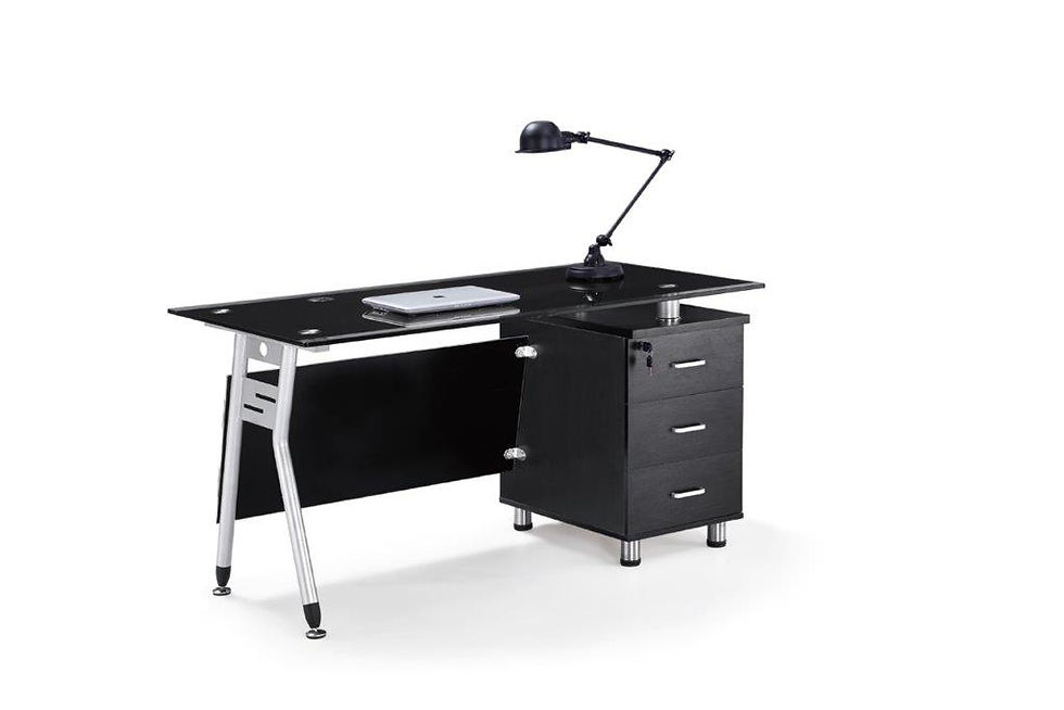 SIT Rectangle Glass Computer Desk With Cabinet & Metal Base | COS Ltd.