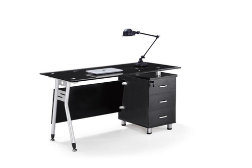 SIT Rectangle Glass Computer Desk With Cabinet & Metal Base | COS Ltd.