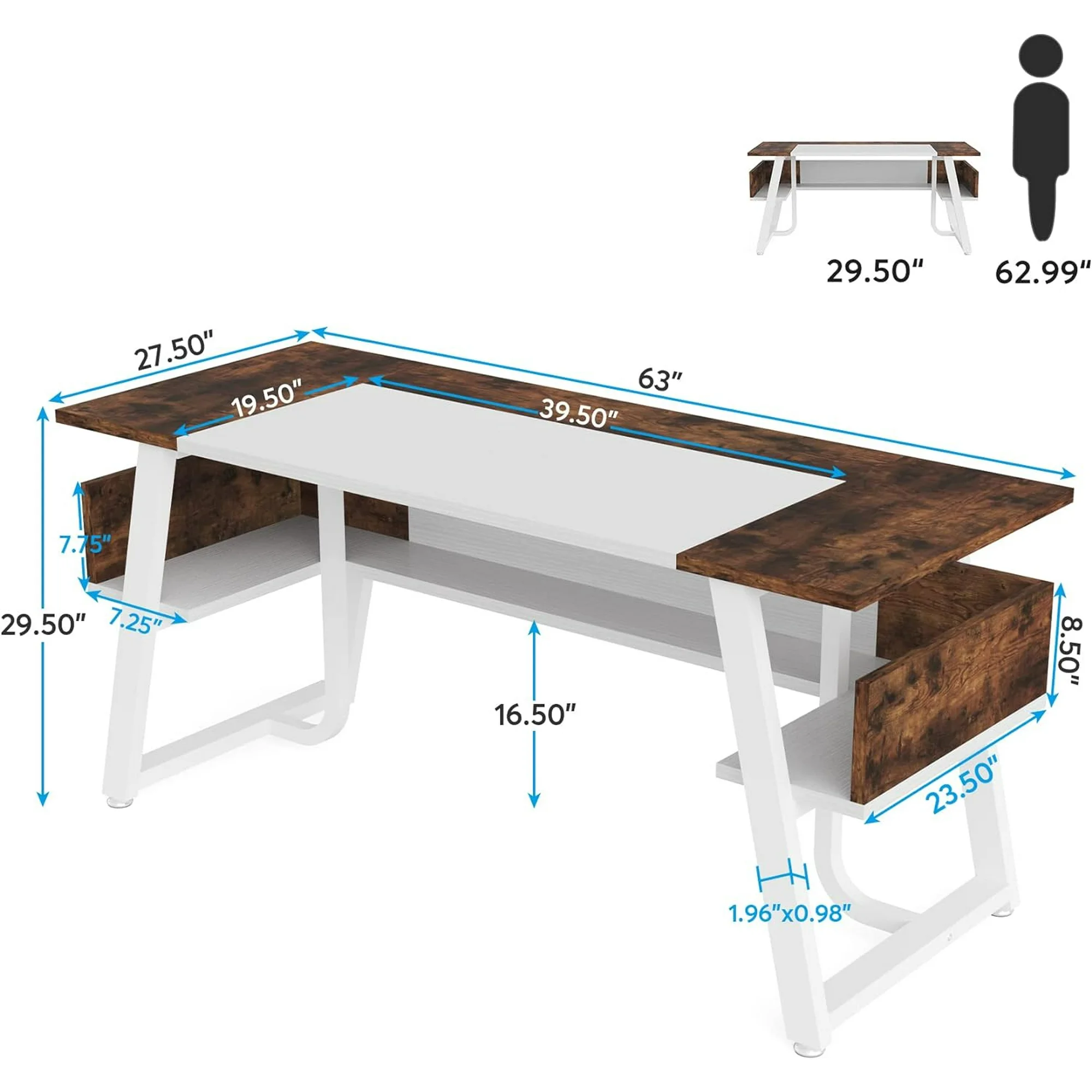 Tribesigns 63' Executive Desk, White Rustic Brown | COS Ltd.