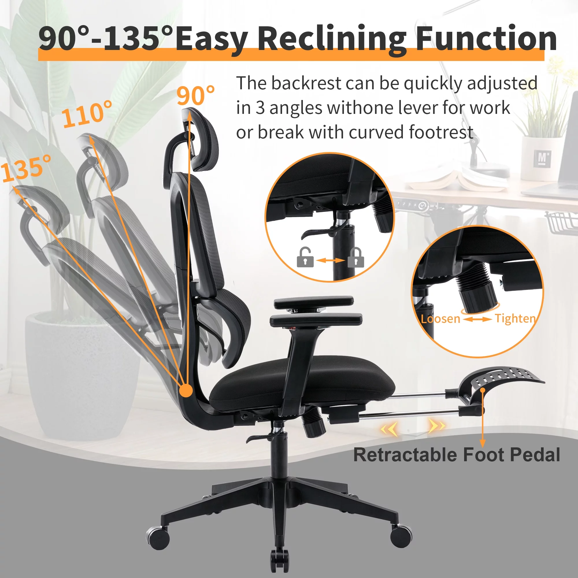 Hforesty Ergonomic Mesh Office Chair, with 3D Lumbar Support, with ...