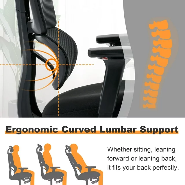 Hforesty Ergonomic Mesh Office Chair, with 3D Lumbar Support, with ...