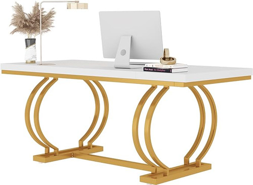 Martravious 70.9 Executive Glass Desk- Gold Frame | COS Ltd.