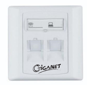Giganet 2-port Single-Gang Shuttered Keystone 45 Degree Angled Faceplate