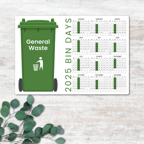 Bin Day Calendar Sticker - General Waste (Green) | Label Lane