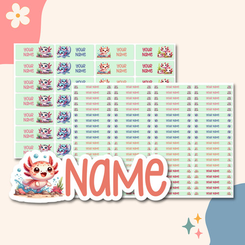 Axolotl Kids Waterproof Name Labels