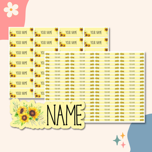 Sunflowers Kids Waterproof Name Labels