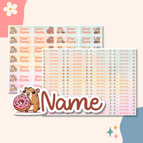 Snacky Capybara Kids Waterproof Name Labels
