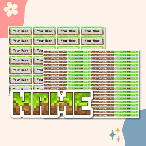 Minecraft Kids Waterproof Name Labels