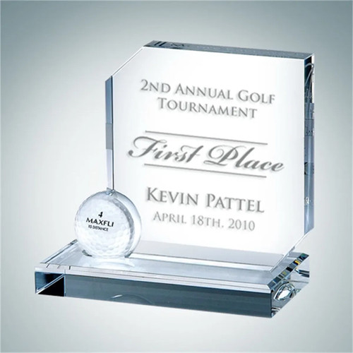 Golf Hole in One Crystal Glass Award with Golf Ball Insert | Houston Awards