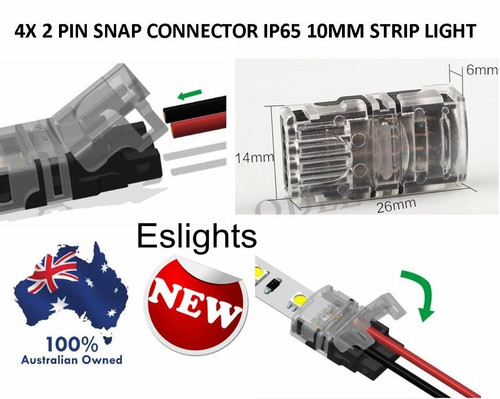 4X 10MM IP65 WATERPROOF SNAP CONNECTOR 2 PIN WIRE | eslighting