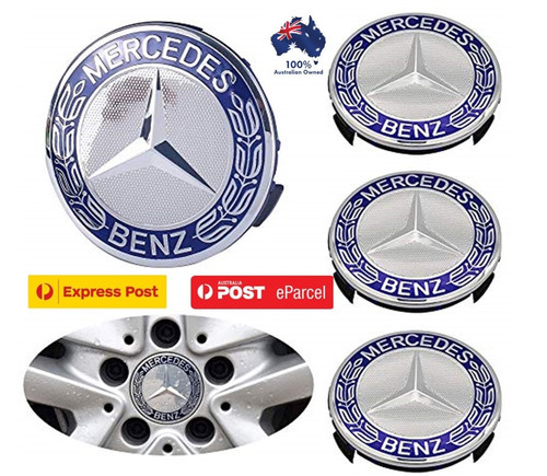 4x 75mm LIGHT BLUE Wheel Centre HUB CAPS Badge for Mercedes Benz C E S ...